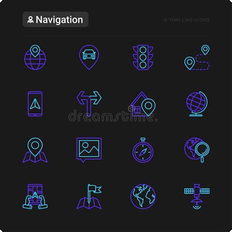 Navigation And Direction Thin Line Icons Set Stock Vector