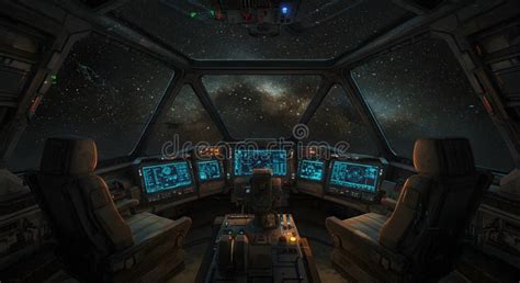 Spaceship Cockpit Interior View Futuristic Spaceship Bridge Design