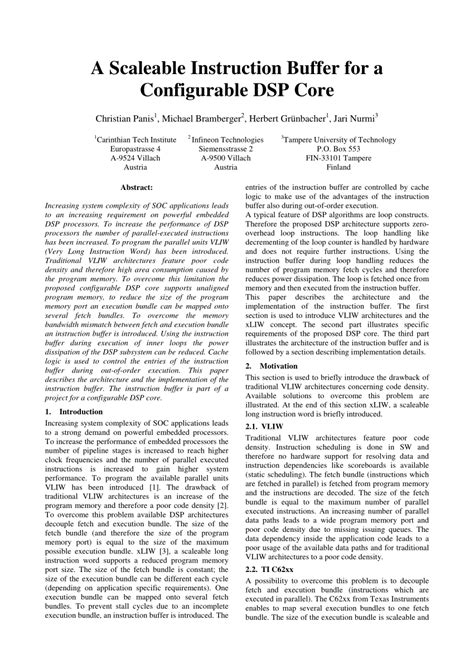 Pdf A Scaleable Instruction Buffer For A Configurable Dsp Core