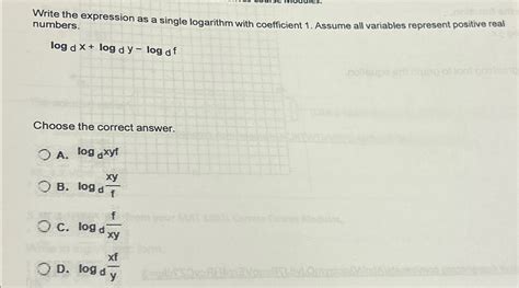 Solved Write The Expression As A Single Logarithm With