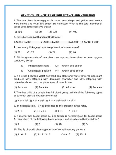 Principles Of Inheritance Assignment Pdf Dominance Genetics