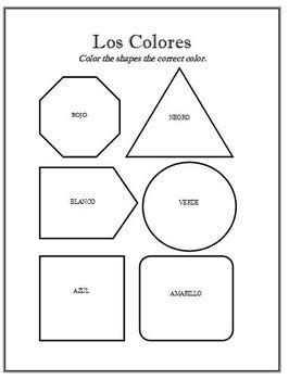 Spanish Color The Shapes Activity Worksheet By Brittany Baxter