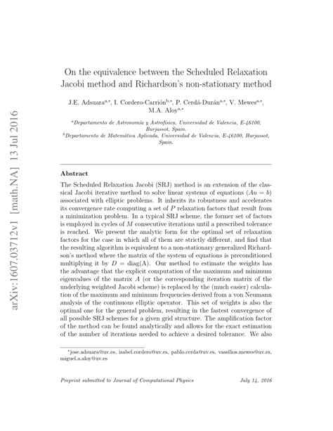 Pdf On The Equivalence Between The Scheduled Relaxation Jacobi Method And Richardsons Non