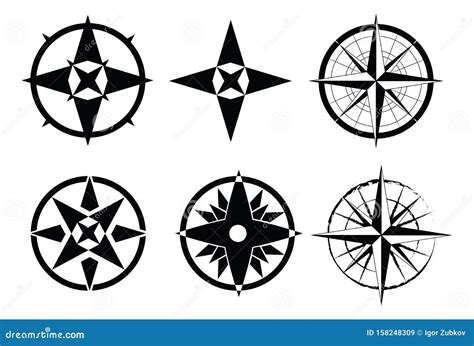 Collection Of Logos Of The Compass Stylized Sea Compasses With A Wind