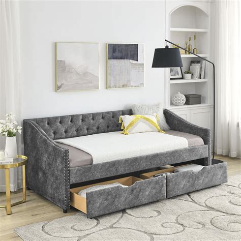 Dealtops Twin Upholstered Daybed With Two Storage Drawers