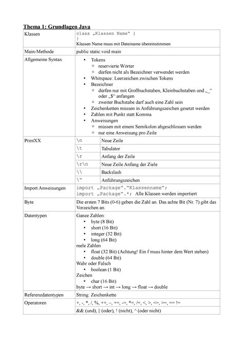 Zusammenfassung Bauinformatik Java Thema 1 Grundlagen Java Klassen Class „klassen Name