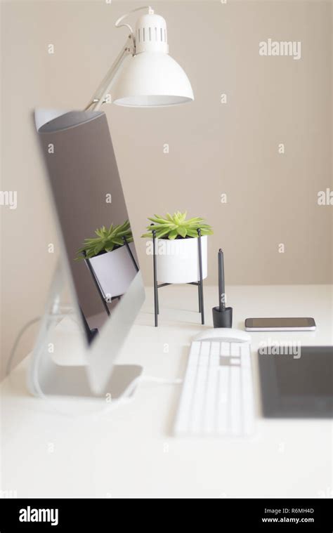 Designer Workspace Minimalistic Home Office Blank Screen Desktop