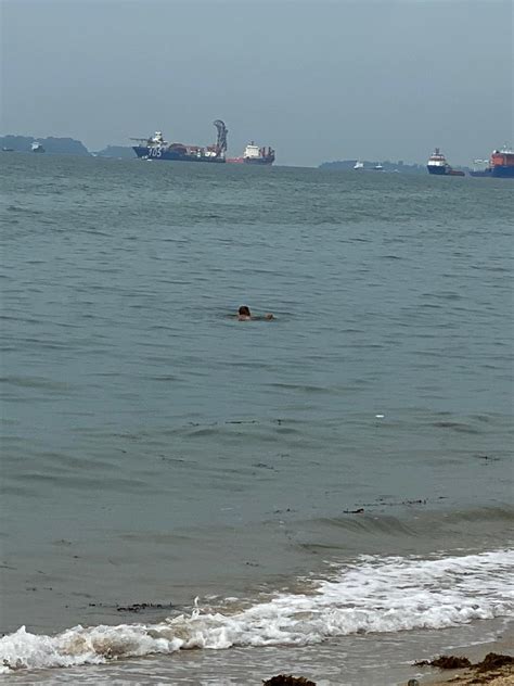 105 With Tower Up Off Singapore This Morning Swimmer In Foreground