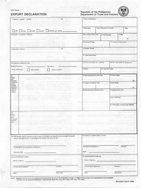 Export Declaration Form Pdf