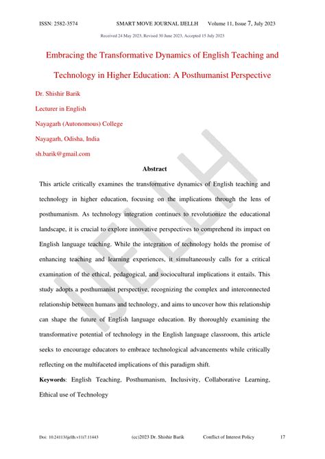 Pdf Embracing The Transformative Dynamics Of English Teaching And