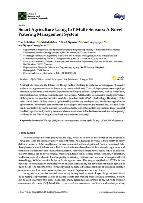 Pdf Smart Agriculture Using Iot Multi Sensors A Novel Watering