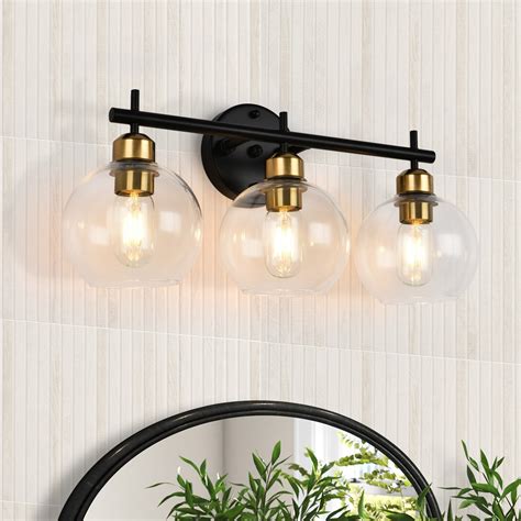 Regan Modern Farmhouse Black 3 Light Linear Bathroom Vanity Lights With