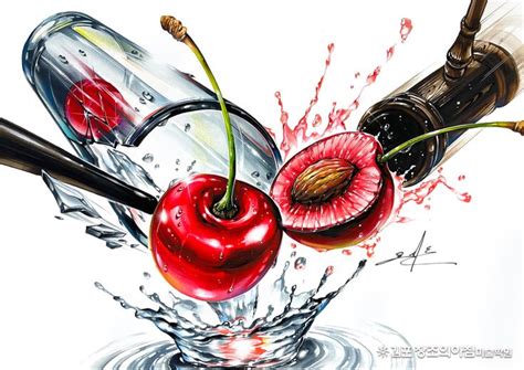 체리 유리컵 망치 기초디자인 상명대 예상문제 구성 표현 물 투명체 잔상 과일 기디 그림 디자인 와인 잔 미술 구도
