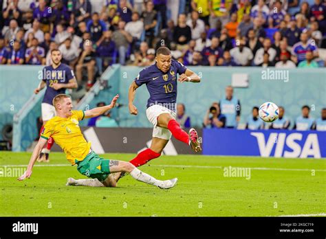 Kylian Mbappe 10 Of France Shoots Towards The Goal During The Fifa