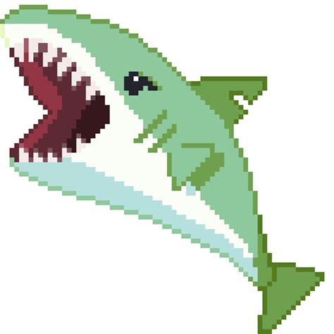 An Bit Retro Styled Pixel Art Illustration Of A Green Shark Png