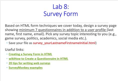 Lab Survey Form Based On Html Form Techniques We Chegg Com