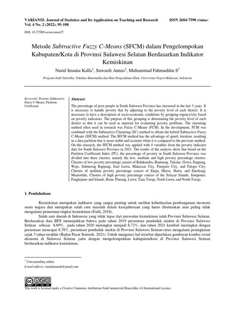 Metode Subtractive Fuzzy C Means Sfcm Dalam Pengelompokan Pdf Cluster Analysis Data Analysis