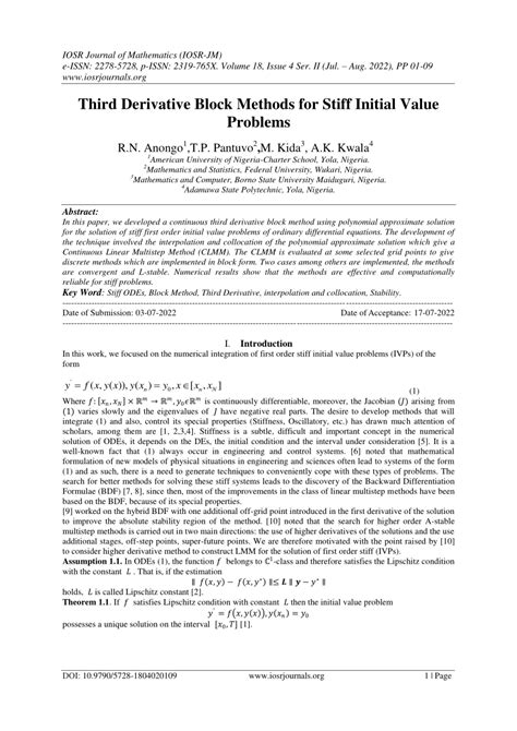 Pdf Third Derivative Block Methods For Stiff Initial Value Problems
