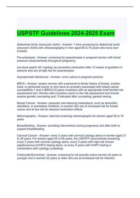 Uspstf Guidelines Exam With Complete Solutions Uspstf Stuvia Us