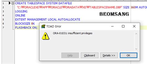 Ora 01031 권한이 불충분합니다 해결하기 Ora 01031 Insufficient Privileges 범상치 않은 블로그