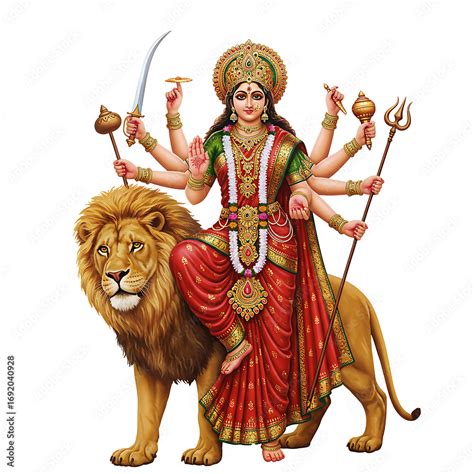 Magnificent Depiction Of Goddess Durga Astride Her Lion Mount A Symbol