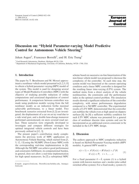 Pdf Discussion On Hybrid Parameter Varying Model Predictive Control