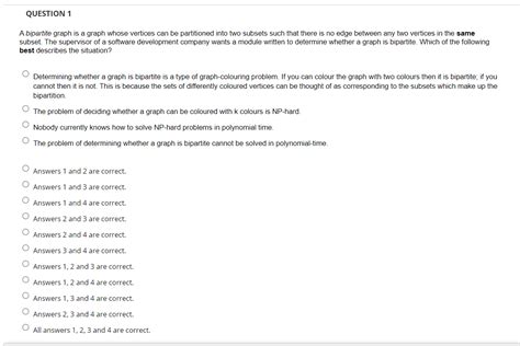 solved question 1 a bipartite graph is a graph whose