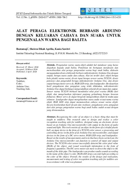 Pdf Alat Peraga Elektronik Berbasis Arduino Dengan Keluaran Cahaya Dan Suara Untuk Pengenalan
