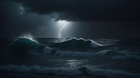 Premium Ai Image A Dark Sky Sea Waves Colliding With Each Other And