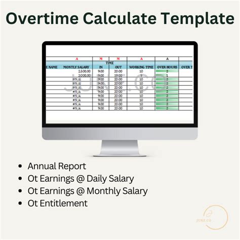 OVERTIME CALCULATE TEMPLATE OT TEMPLATE OVERTIME PAY SALARY WAGES TEMPLAT KIRA KERJA LEBIH MASA