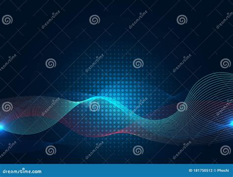 Abstract Blue Wave Line With Halftone On Dark Background Stock Vector Illustration Of Concept