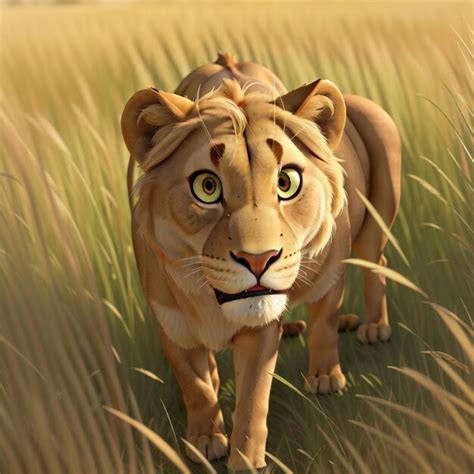 Premium Ai Image Lion Hide In Grass