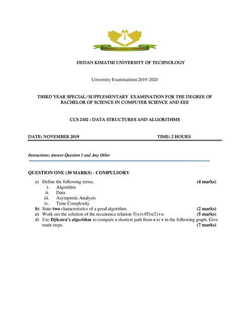 Ccs 2102 Data Structures And Algorithms Dedan Kimathi University Of