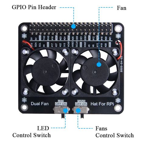 Geeekpi Raspberry Pi 4b Gpio Expansion Board With Dual Cooling Fans Dc 5v With Led Raspberry Pi