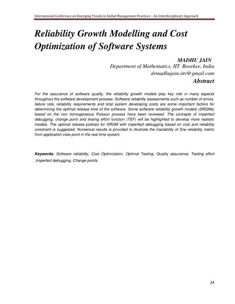 PDF Reliability Growth Modeling And Cost Optimization Of Software Systems
