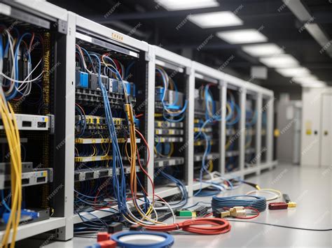 Premium Ai Image Server Room With Switch Internet Cables And Wiring