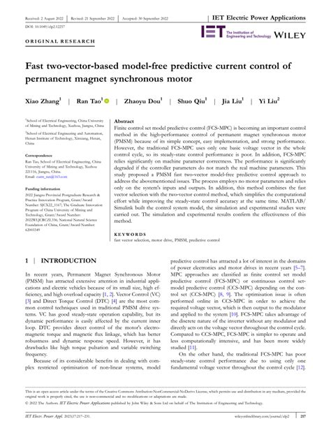 Pdf Fast Two‐vector‐based Model‐free Predictive Current Control Of