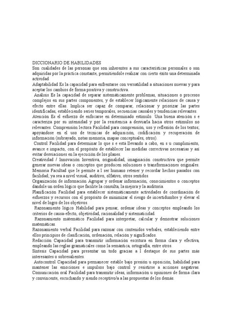 Diccionario De Habilidades Pdf Toma De Decisiones Memoria