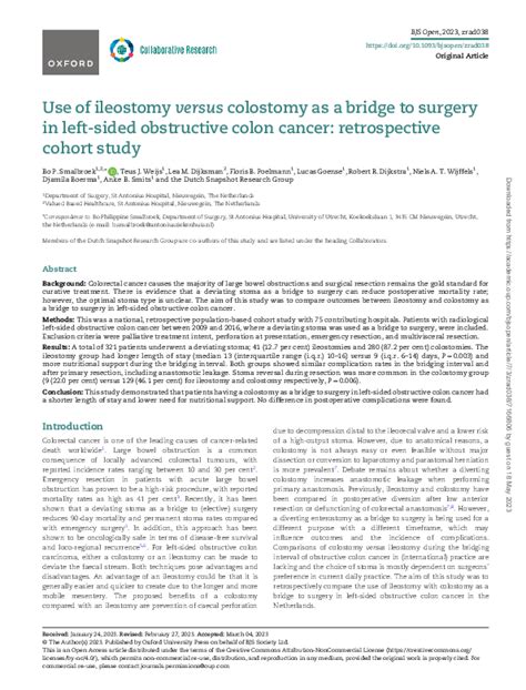 Pdf Use Of Ileostomy Versus Colostomy As A Bridge To Surgery In Left Sided Obstructive Colon