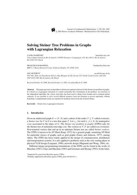 Solving Steiner Tree Problems In Graphs With Lagrangian Relaxation