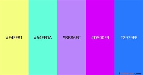 Looey Neon Color Palette And Colors F4ff81 64ffda Bb86fc D500f9 2979ff Ipalettes
