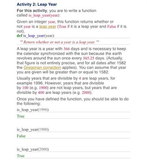 Solved Activity 2 Leap Year For This Activity You Are To