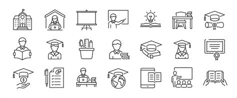 교육 간단한 미니멀 가는 선 아이콘 관련 학생 학원 학교 대학 편집 가능한 획 벡터 일러스트 레이 션입니다 검사 보기에 대한 스톡 벡터 아트 및 기타 이미지 Istock