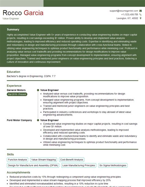 Value Engineer Resume Template Resumegemini Online Resume Builder