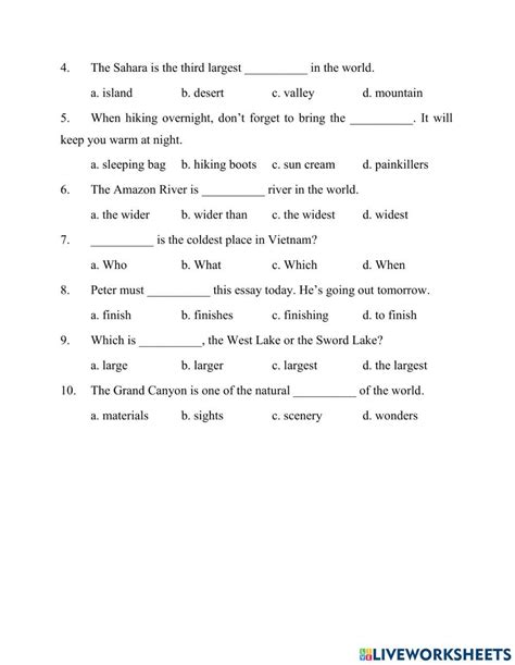 Ta 6 Test Unit … Free Interactive Worksheets 1326429