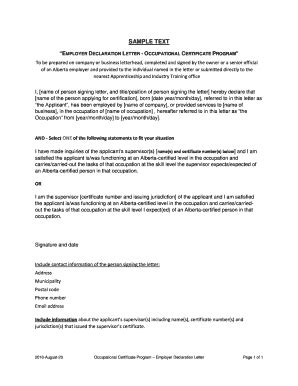 Fillable Online Employer Declaration Letter Alberta Apprenticeship And Industry Fax Email