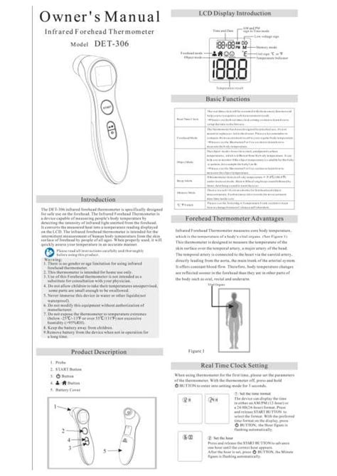 Infrared Forehead Thermometer Model Det 306 User Manual And Owners Guide