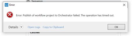 Issue In Publishing Package The Operation Has Timed Out Help