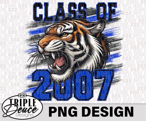 Tigers Class Of 2007 Blue Png Design Preppy Mascot Etsy