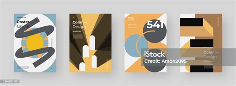 추상적인 기하학적 구성 그림이 있는 포스터 컬렉션입니다 0명에 대한 스톡 벡터 아트 및 기타 이미지 0명 3차원 형태 A4 용지 Istock